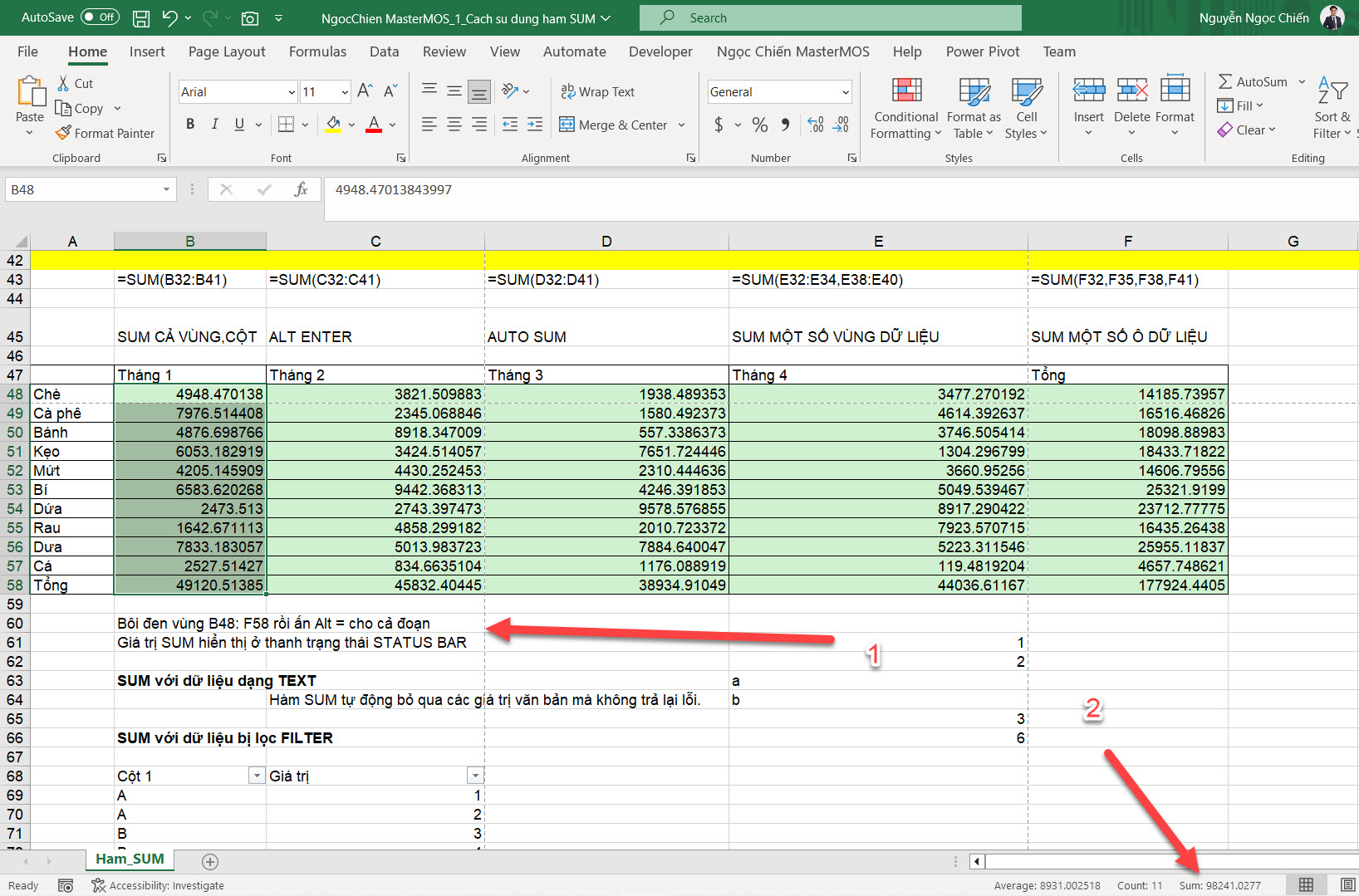 Hàm SUM trong Excel, cách sử dụng - MasterMOS Education